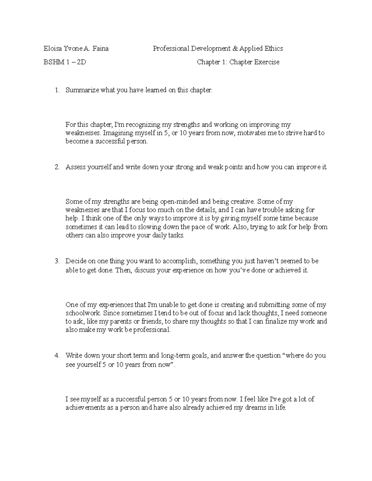 Activities in Professional Development and Applied Ethics - Eloisa ...