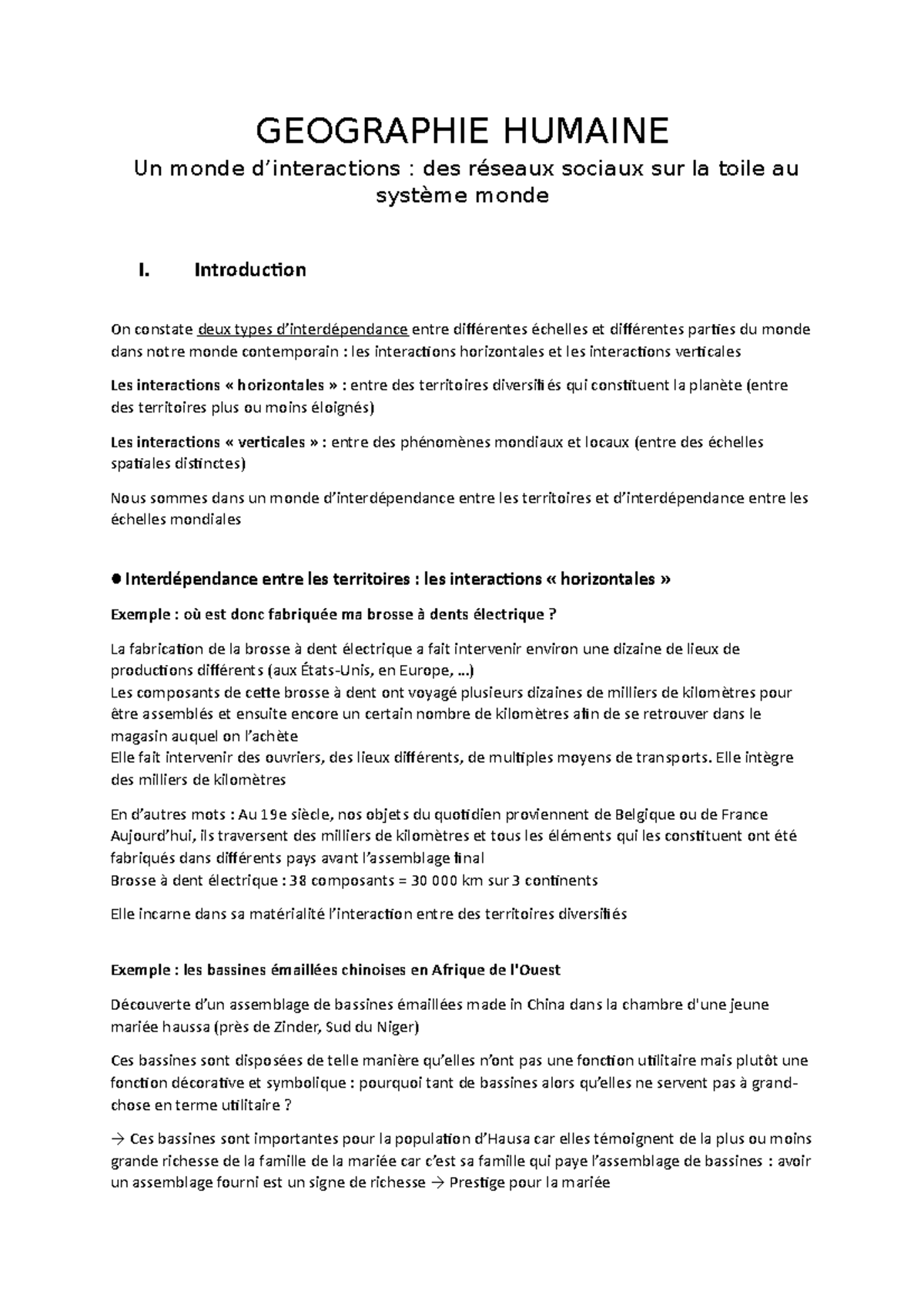 1. un monde d’interactions - GEOGRAPHIE HUMAINE Un monde d’interactions ...