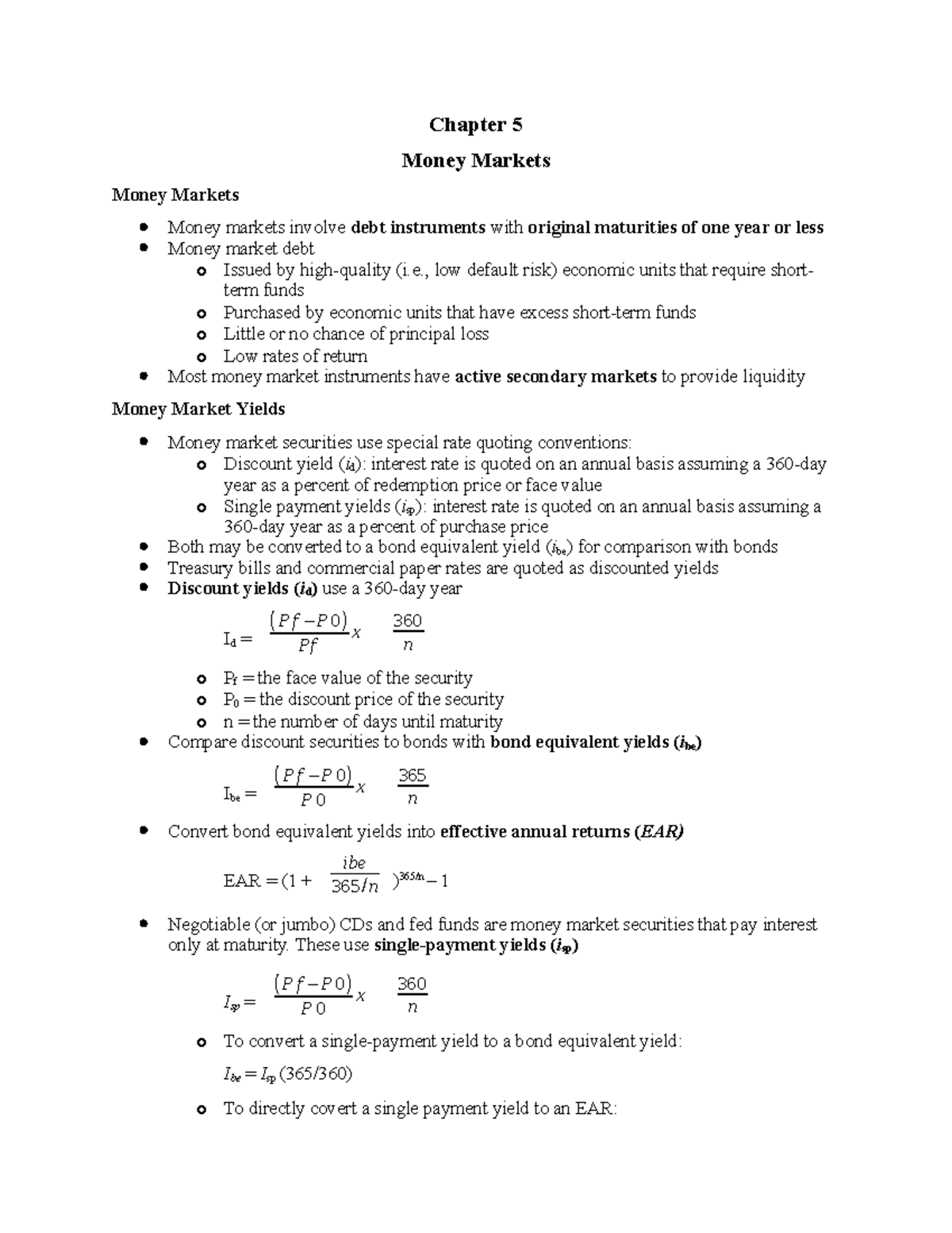Ch 5 Money Markets - Lecture notes 9 - Chapter 5 Money Markets Money ...