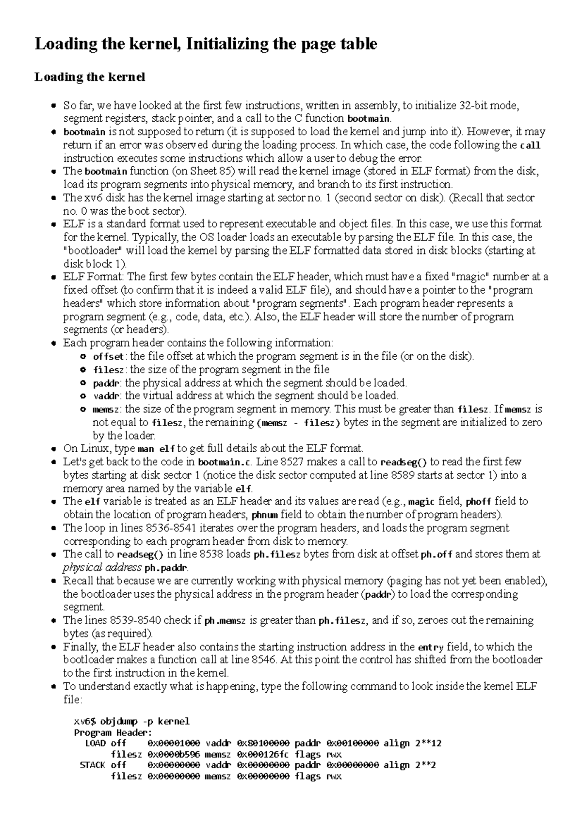 L14 - Operating Systems - Loading the kernel, Initializing the page table Loading the kernel So ...
