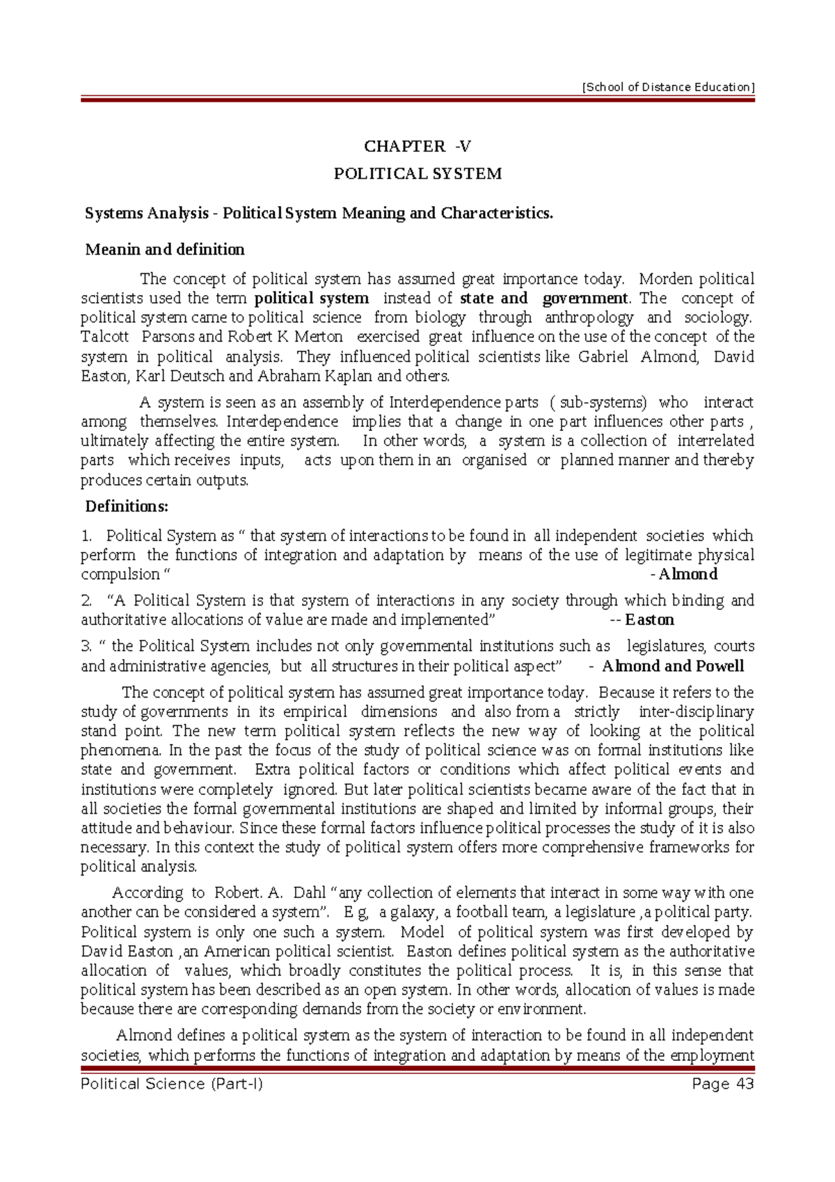 Political Science 1-43-47 - CHAPTER -V POLITICAL SYSTEM Systems ...