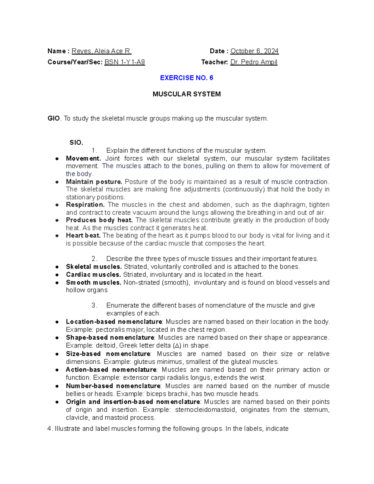 Reyes, Aleia Ace LAB Exercise Muscular System - Name : Reyes, Aleia Ace ...