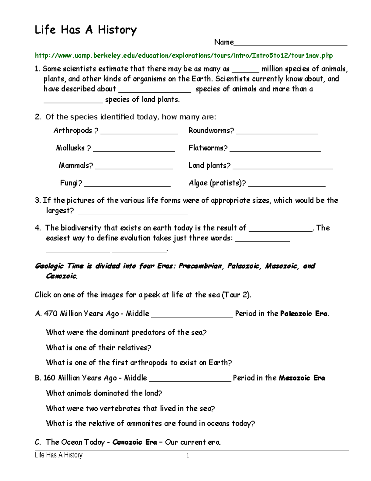 Lifehist webquest - sdasda - Life Has A History Name ...