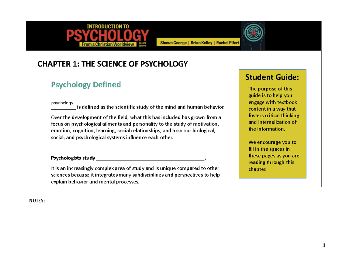 Study Guide - Chapter 1 The Science of Psychology - NOTES: CHAPTER 1 ...