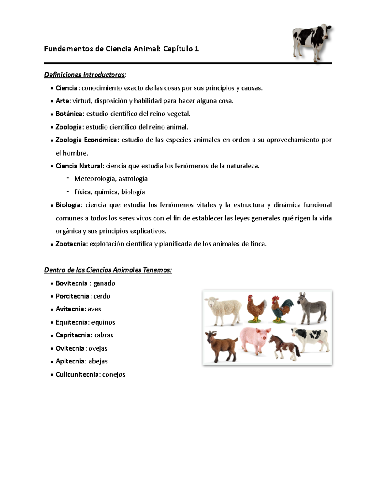 Repaso CAP 1 Introducción a Fundamentos de Ciencia Animal - Warning: TT ...