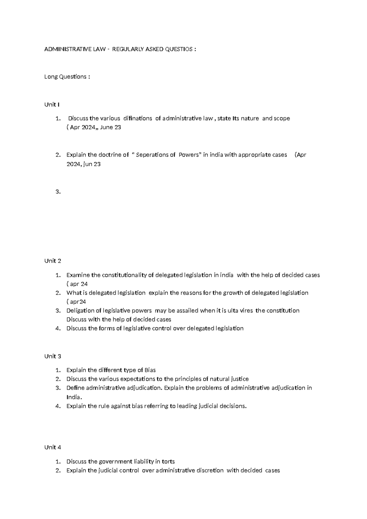 Administrative LAW regular questions - ADMINISTRATIVE LAW - REGULARLY ...