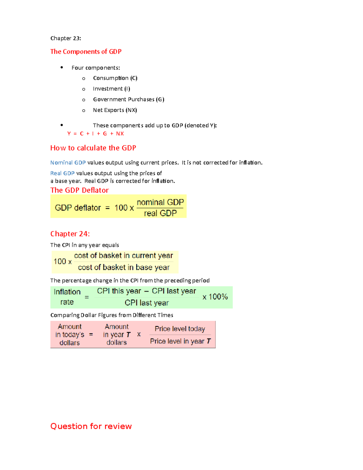 ECO-CPI - ..... - Chapter 23: The Components of GDP Four components: o ...