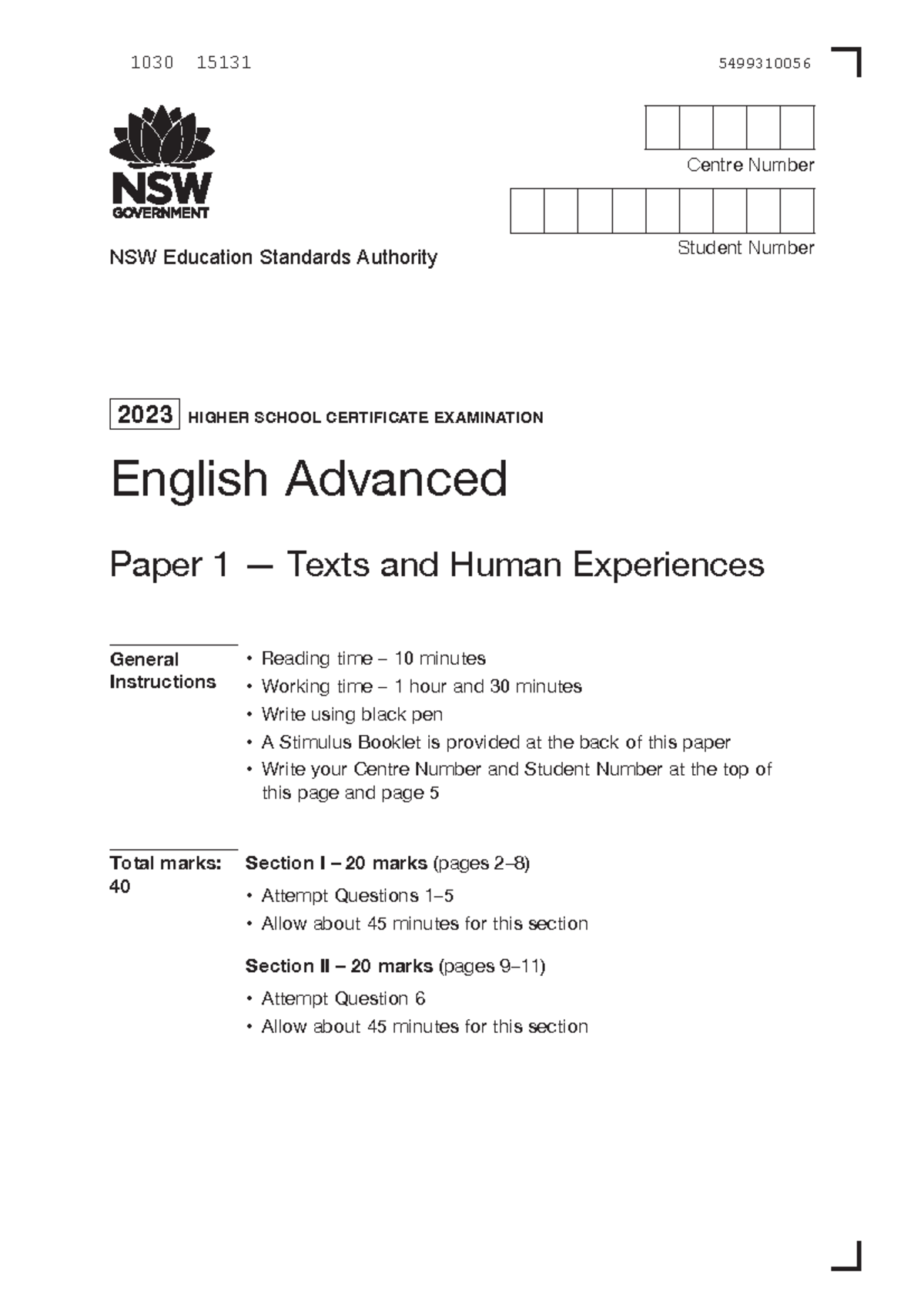 2023 hsc english adv paper 1 - NSW Education Standards Authority 2023 ...