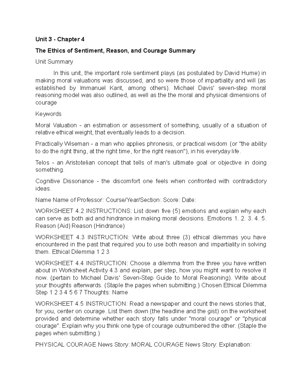 The Ethics of Sentiment, Reason, and Courage Summary - Michael Davis ...