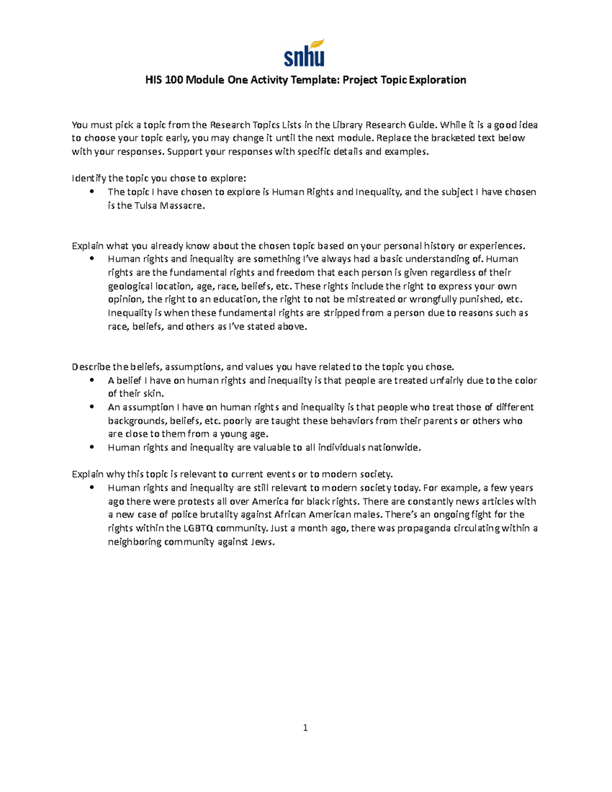 HIS 100 Module One - 2-1 activity - HIS 100 Module One Activity ...