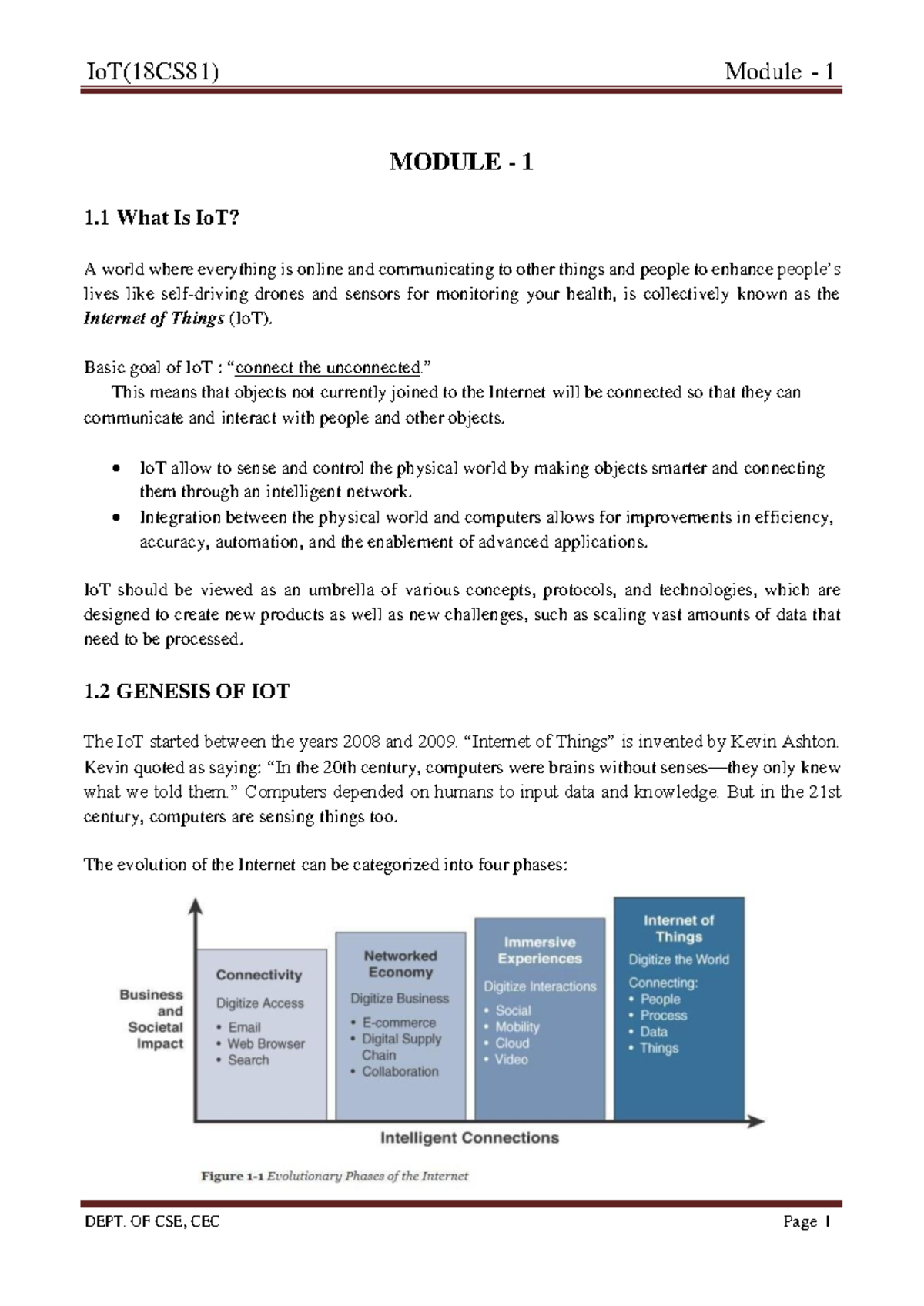 Module 1 Io T - notes of mod 1 IOT - MODULE - 1 1 What Is IoT? A world ...