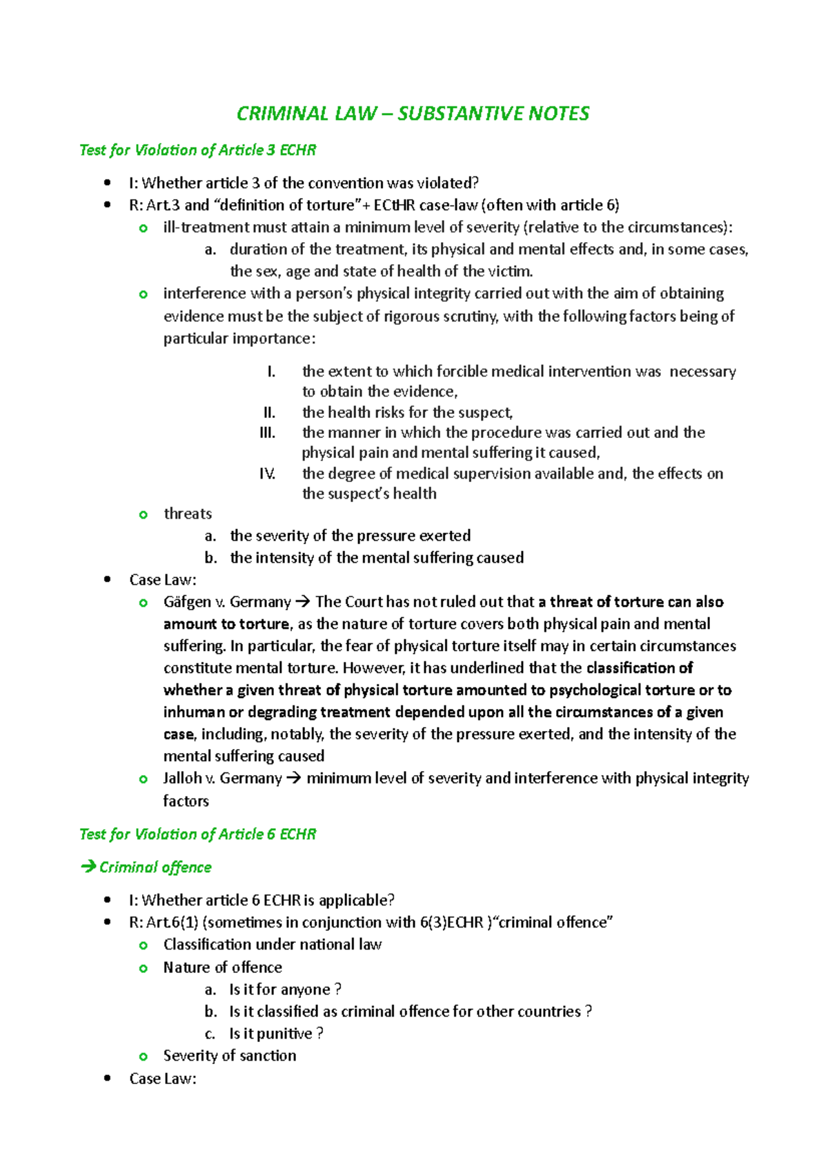 Procedural Law Summary - CRIMINAL LAW – SUBSTANTIVE NOTES Test for ...