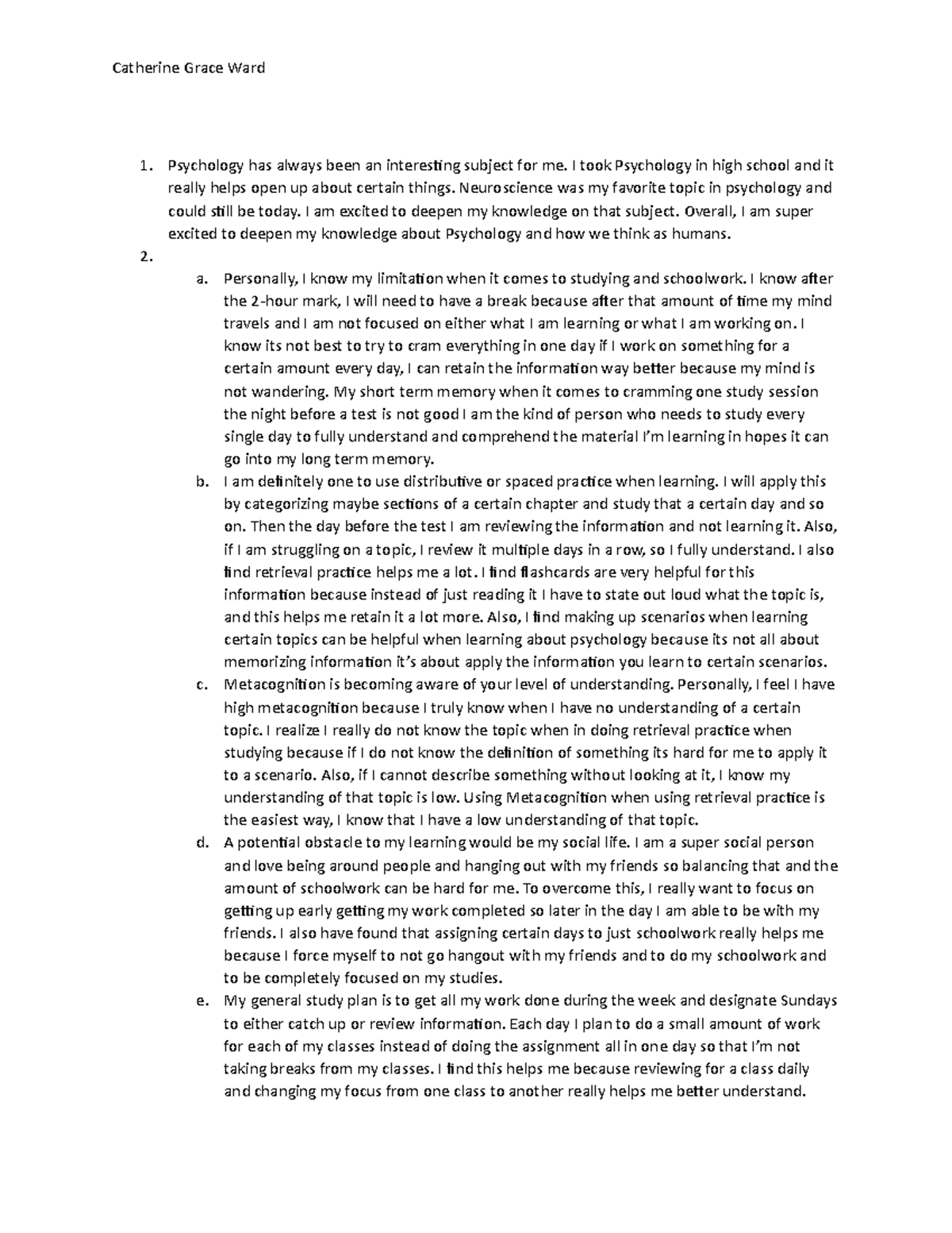 Psych Writing Assignment #1 - Catherine Grace Ward Psychology has ...