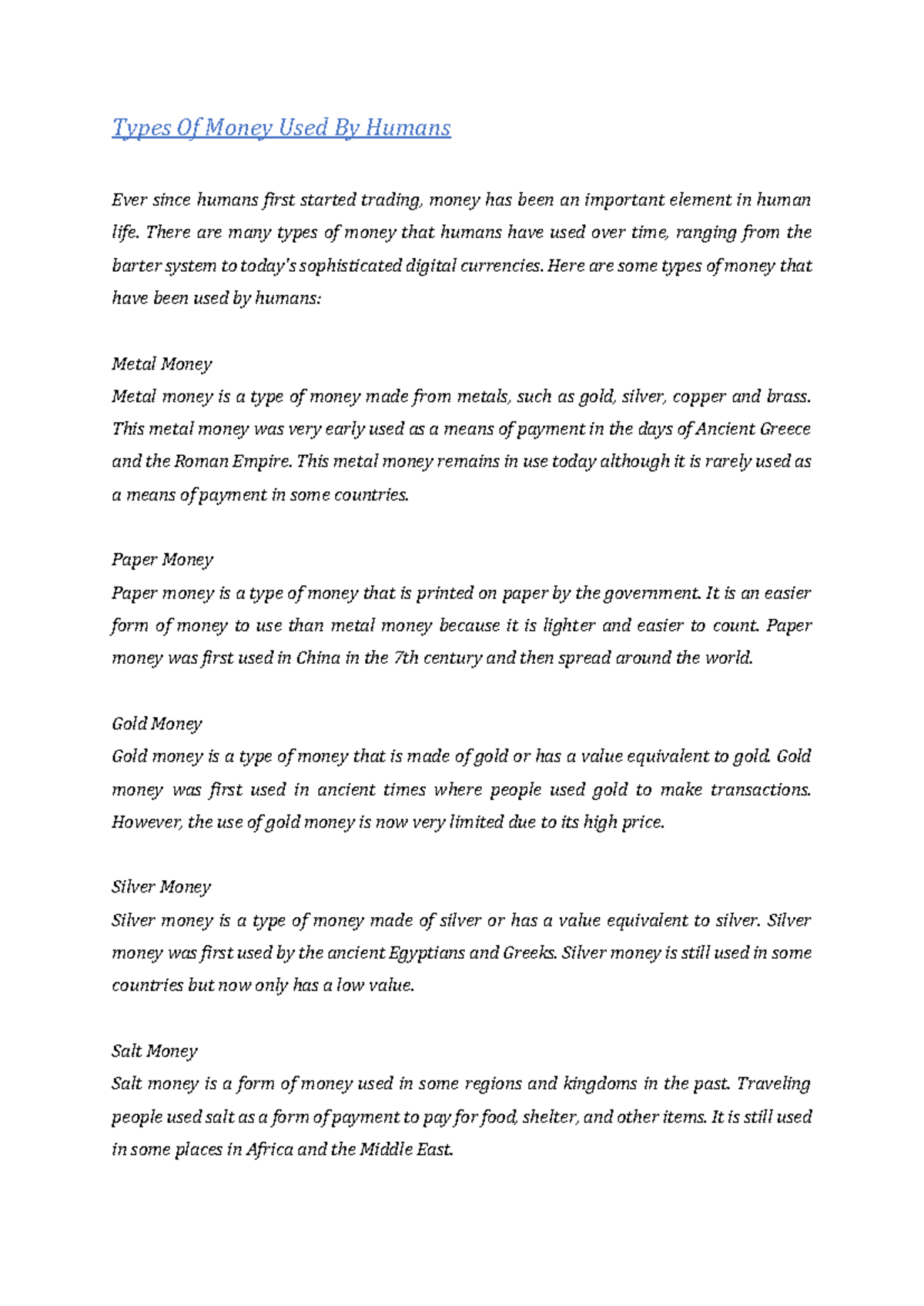 Types Of Money Used By Humans - There are many types of money that ...