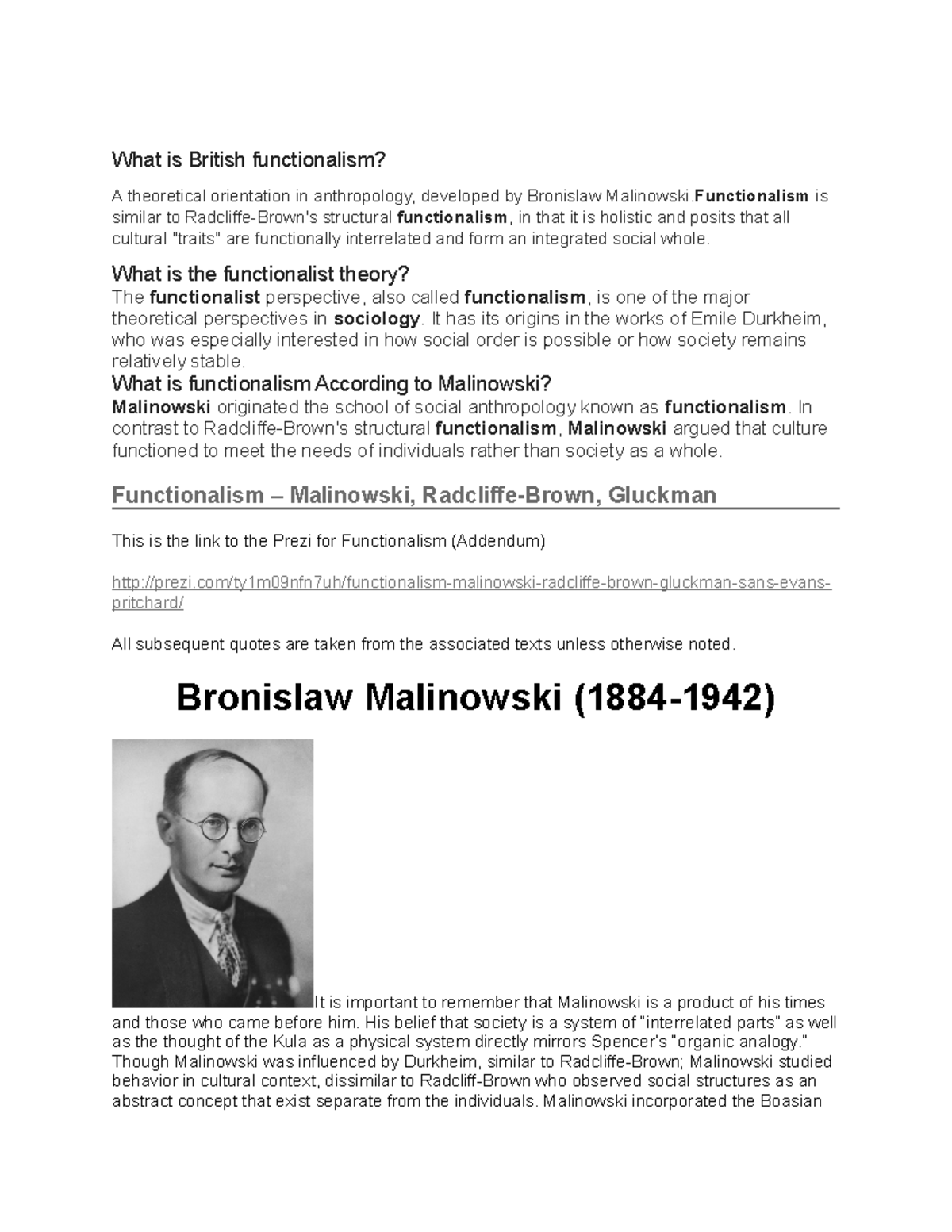 Antro 1-1 - Summary notes - What is British functionalism? A ...