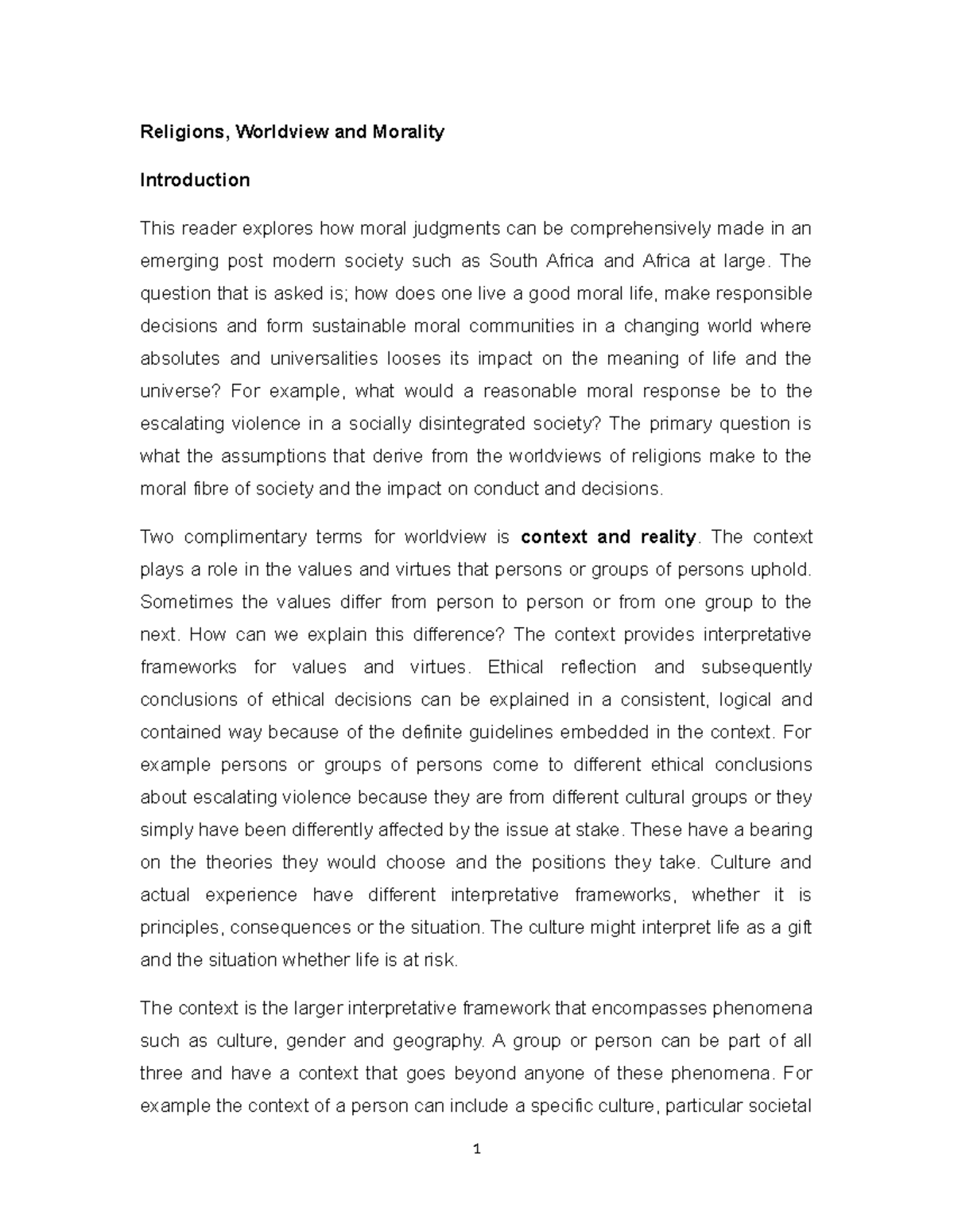 Eth 121 course reader 2023 - Religions, Worldview and Morality ...