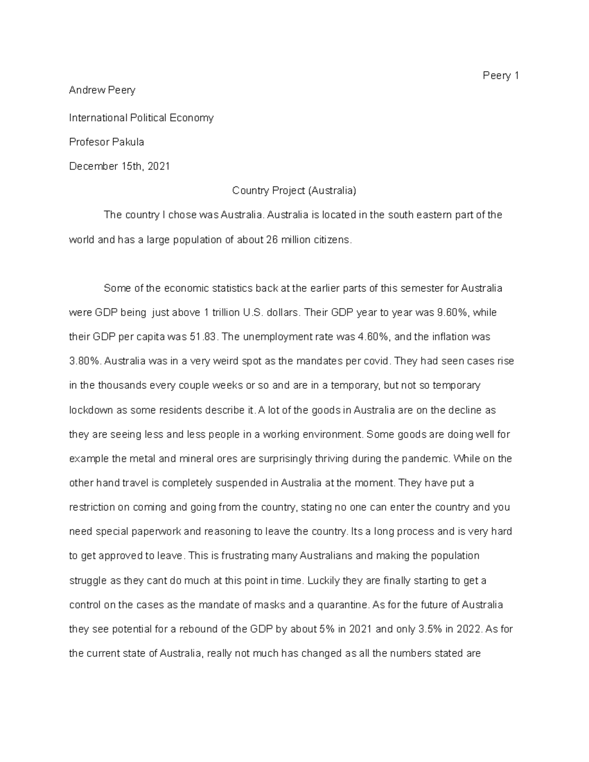 Country Project - Andrew Peery - Andrew Peery International Political ...