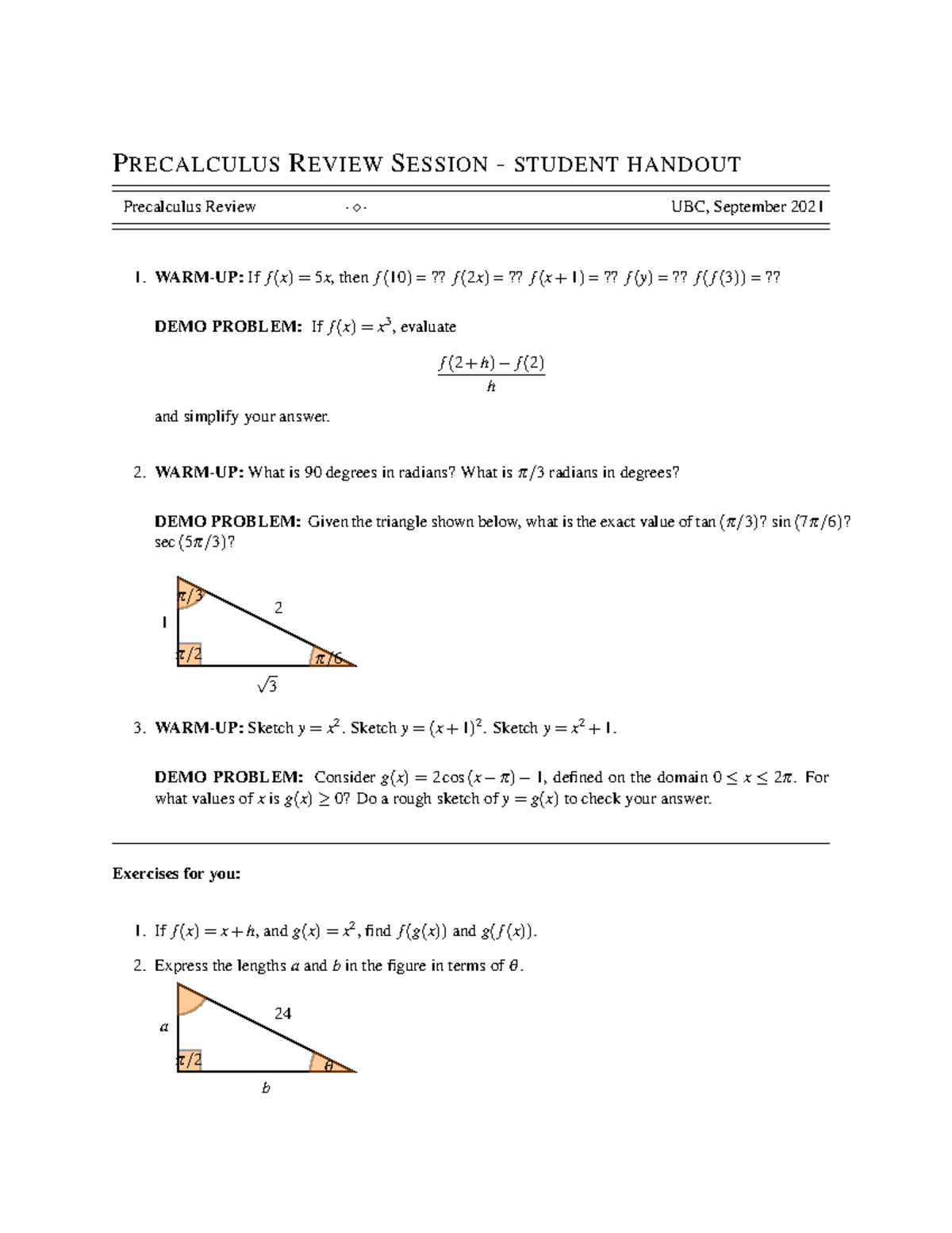 Precalculus Review Session-students - PRECALCULUS REVIEW SESSION ...