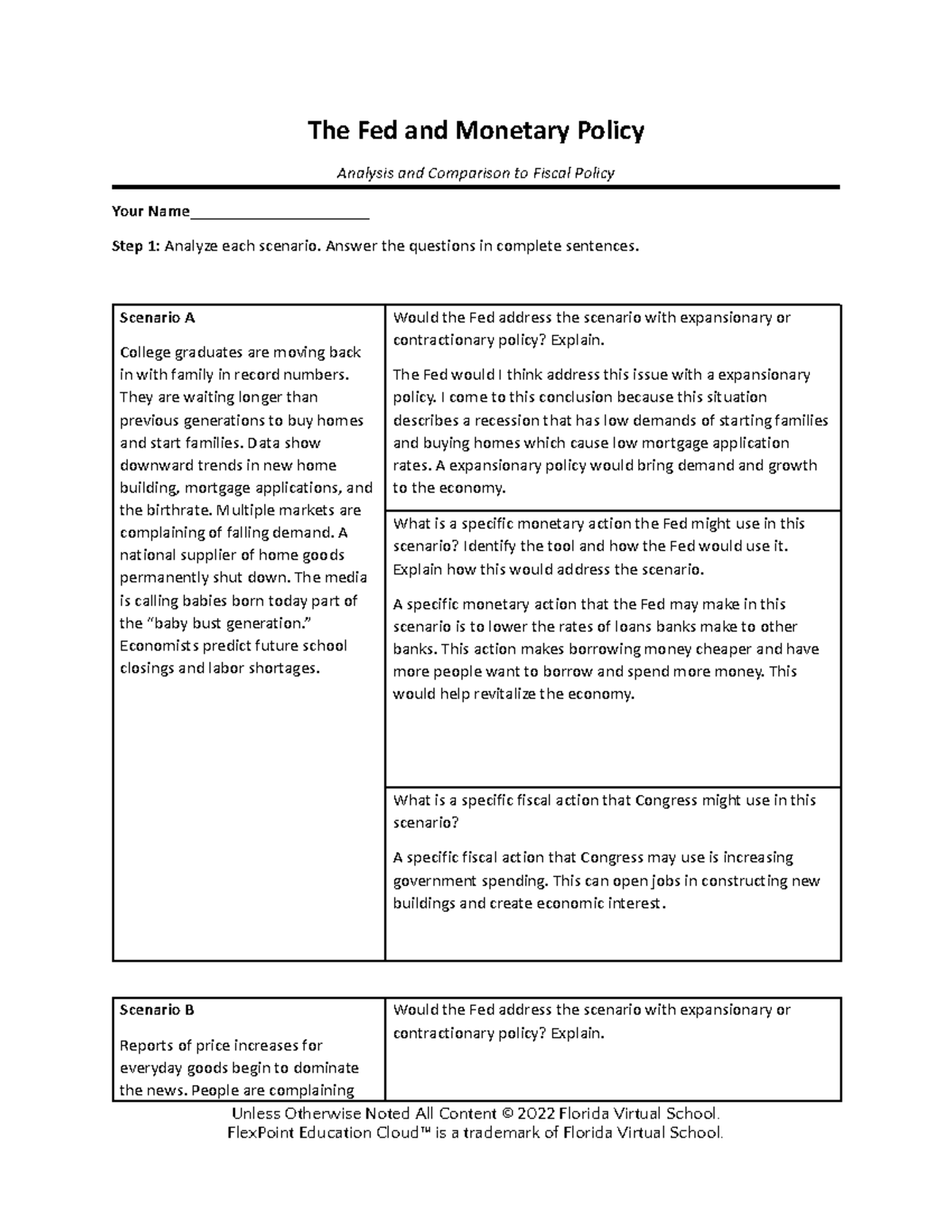 Fed and monetary policy assignment template - The Fed and Monetary ...