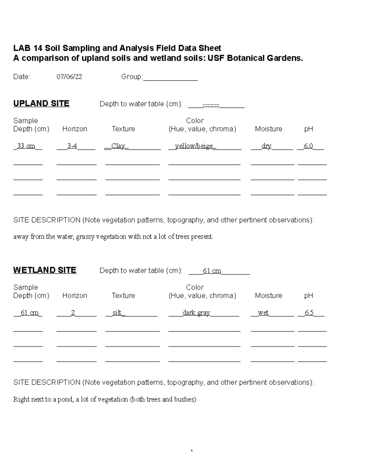 Lab 5 - Soil Analysis Lab - LAB 14 Soil Sampling and Analysis Field ...