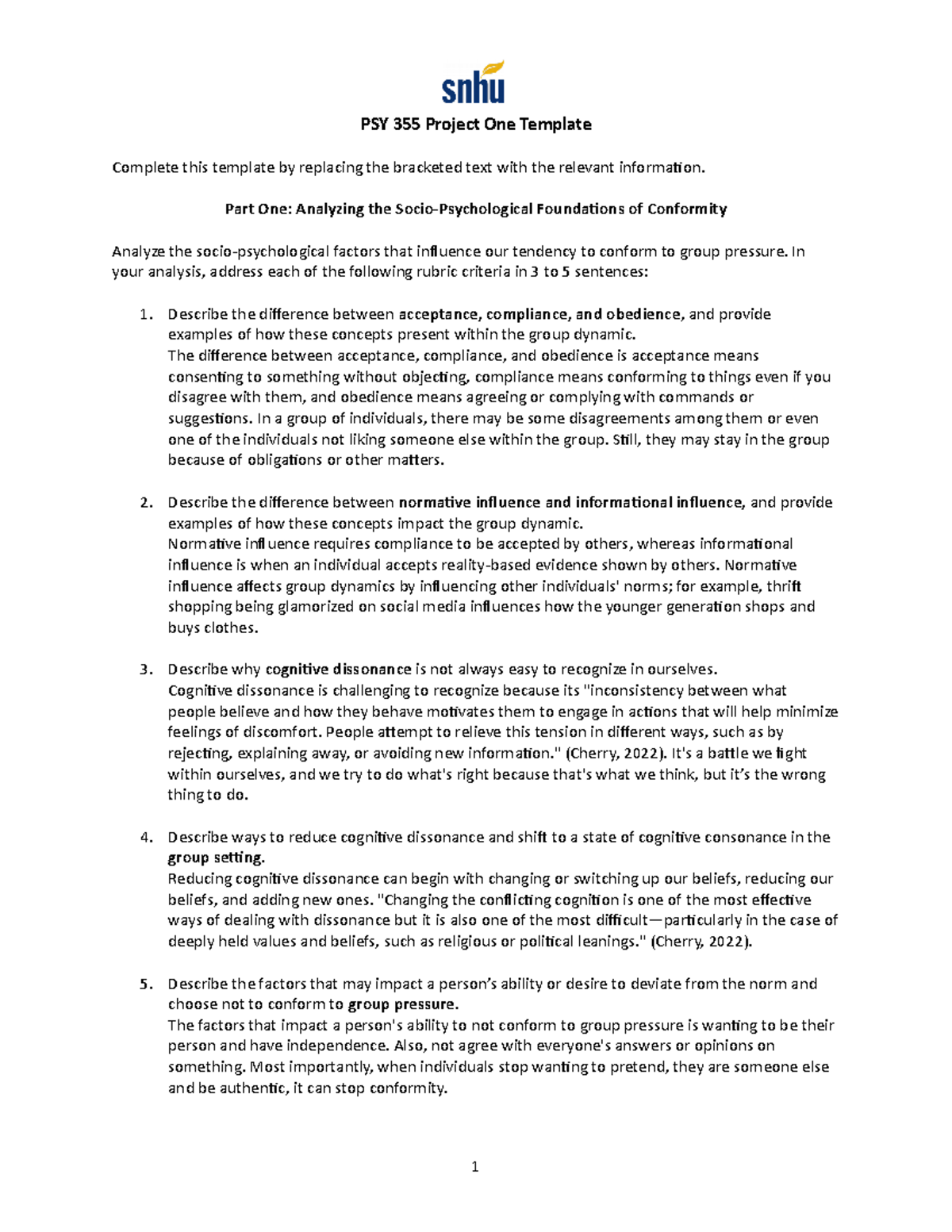 PSY 355 Project One Template - PSY 355 Project One Template Complete ...