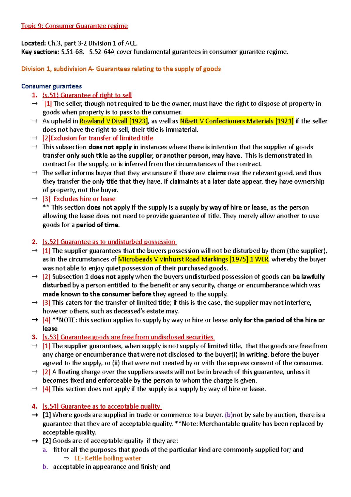 Commercial Law- Topic 9 - Topic 9: Consumer Guarantee regime Located ...