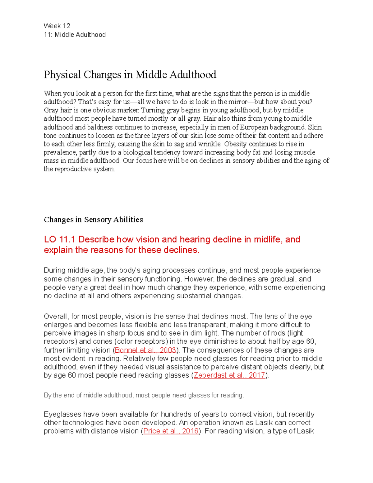 Revel Notes - Week 12 - 11: Middle Adulthood Physical Changes in Middle ...