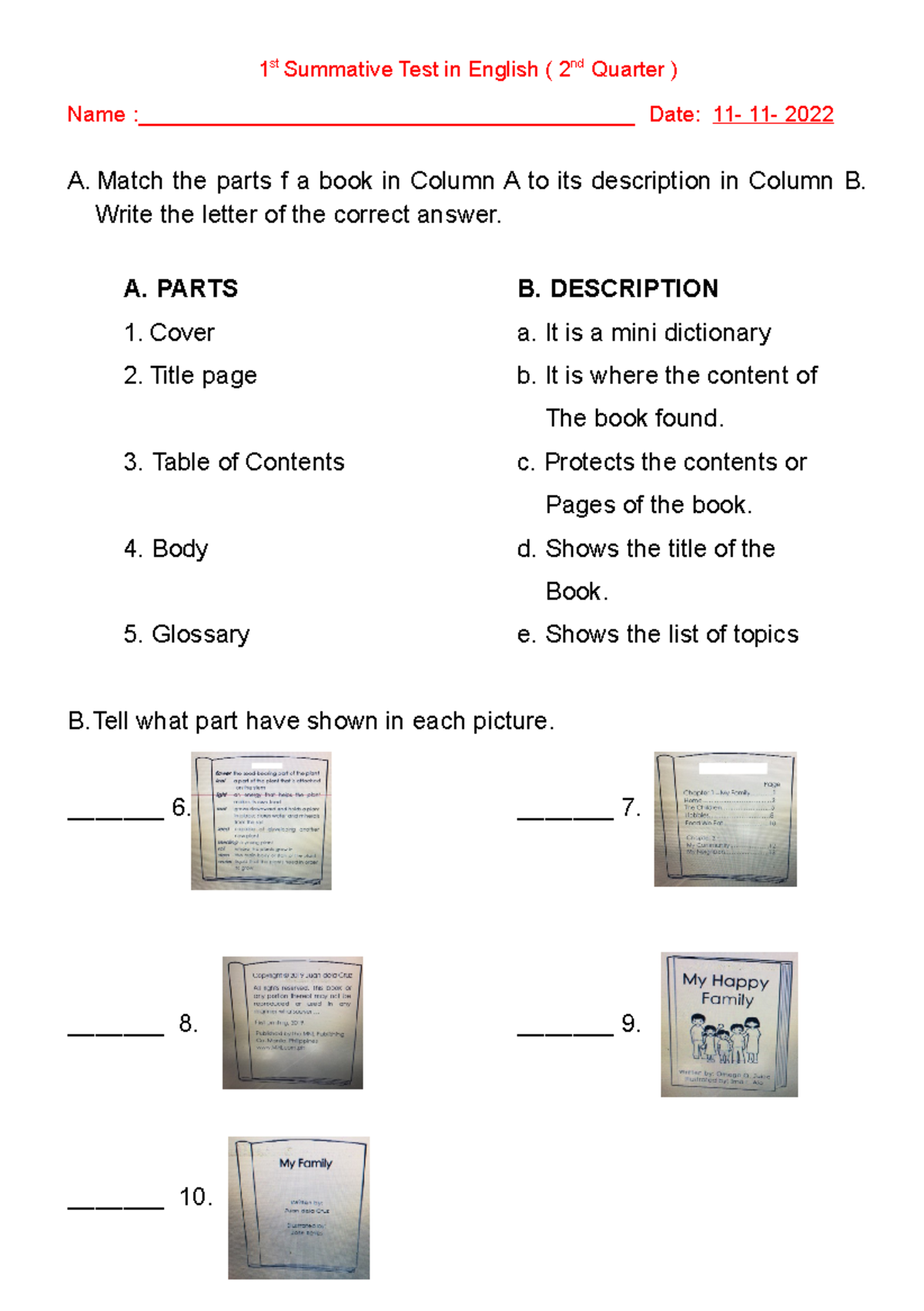 Q2 English Summative-TEST - 1 st Summative Test in English ( 2nd ...