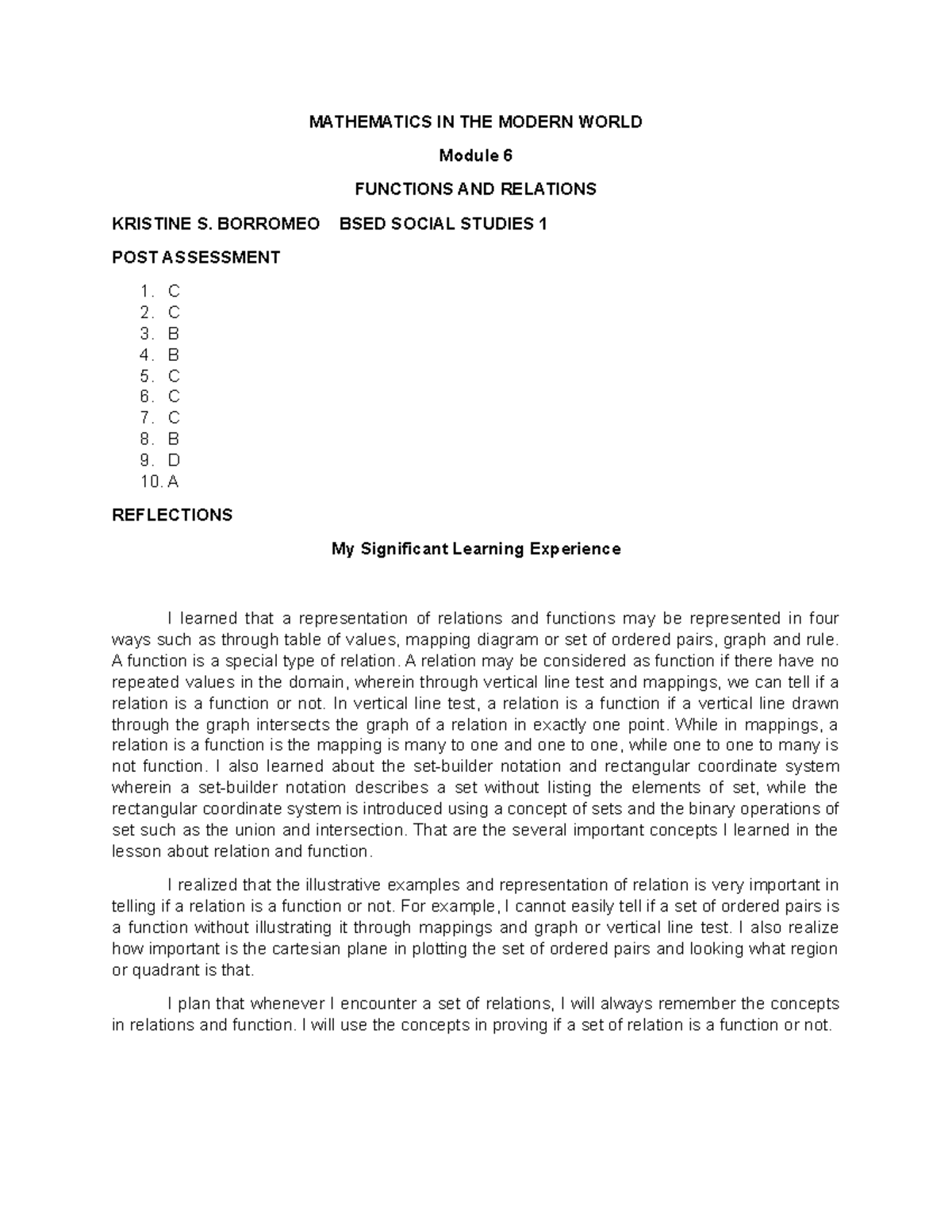 MMW M6 Borromeo, Kristine - MATHEMATICS IN THE MODERN WORLD Module 6 ...