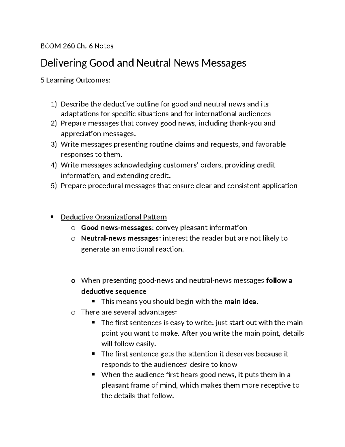 BCOM 260 Ch 6 - Communication - BCOM 260 Ch. 6 Notes Delivering Good ...