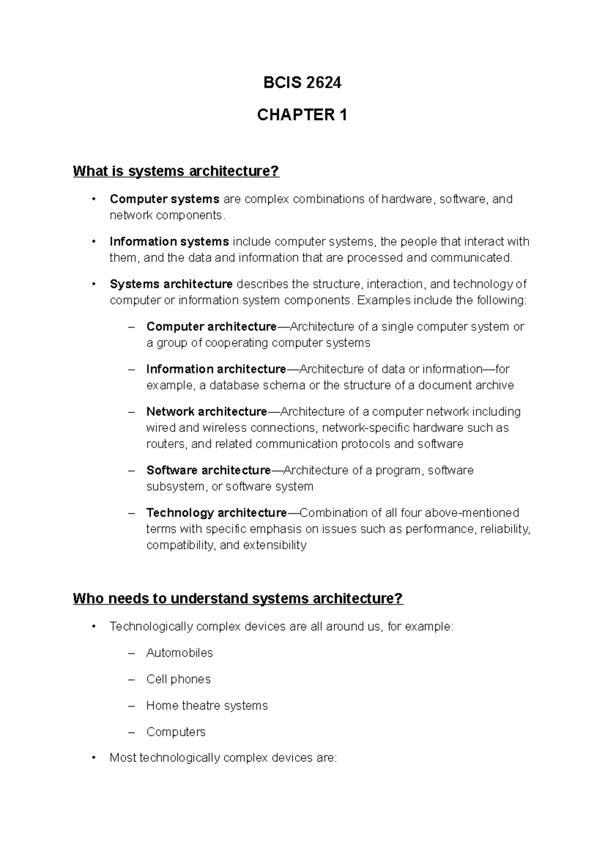 Chapt 1 - Systems architecture including the systems development life ...