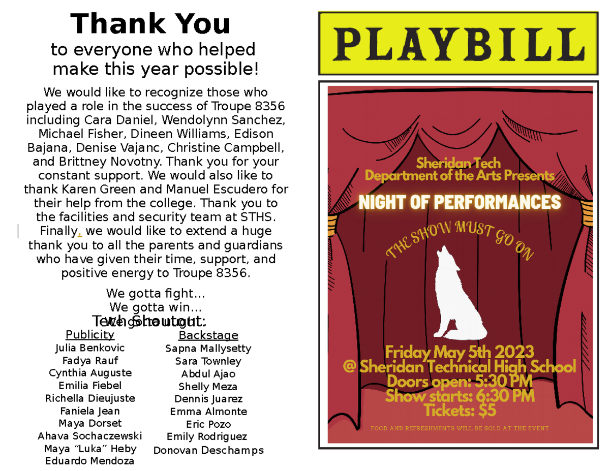 Night of Performance Playbill 2023 (1) - Tech Shoutout: Publicity Julia Benkovic Fadya Rauf ...