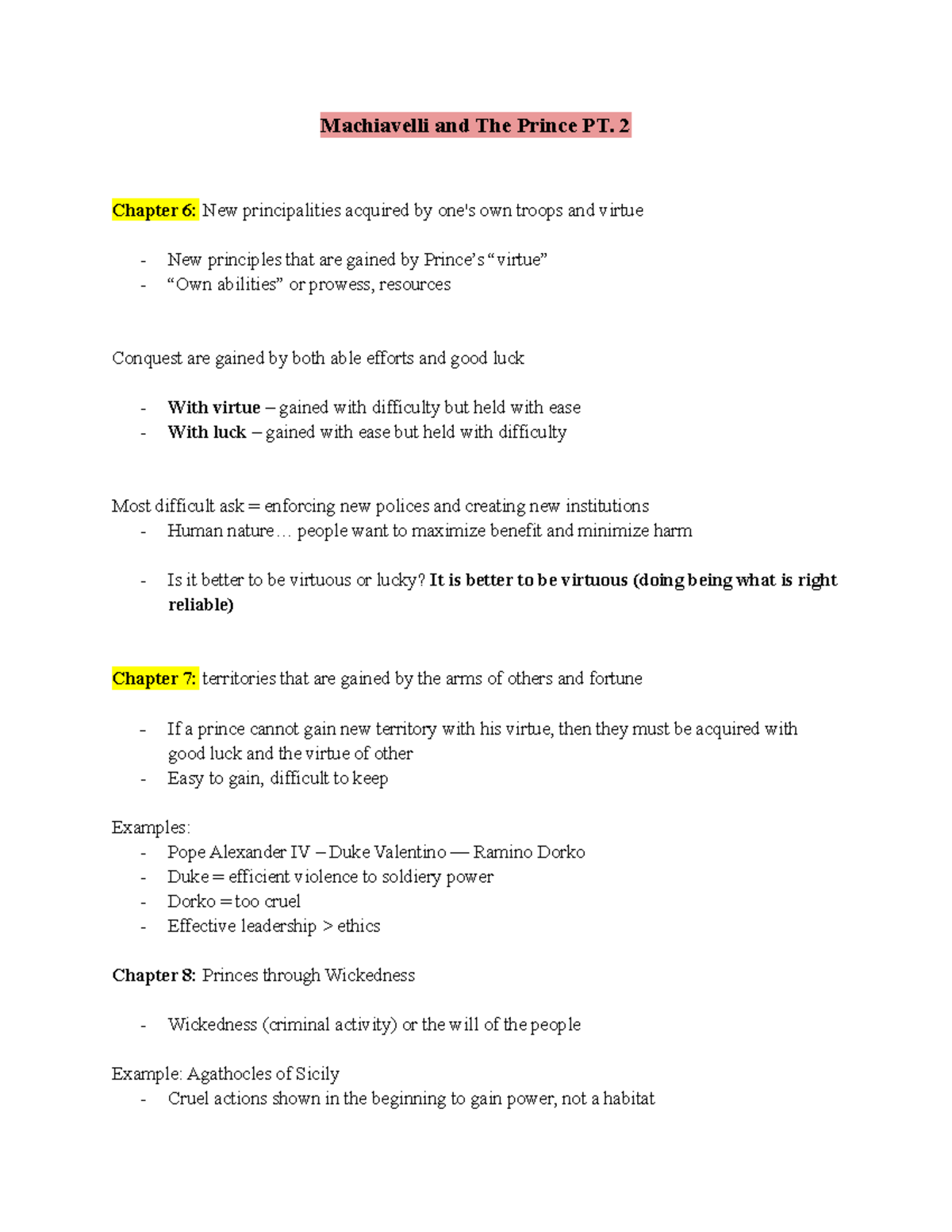 Machiavelli and The Prince PT. 2 - 2 Chapter 6: New principalities ...