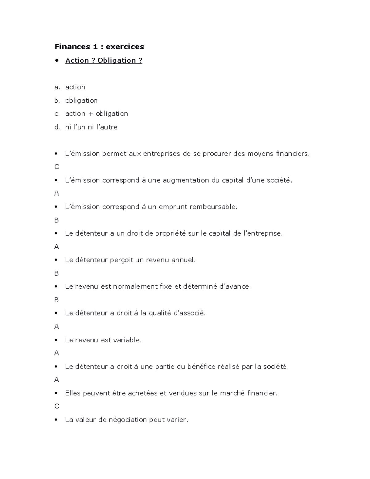Finances 1 exercices LE Marche Financieres - Finances 1 : exercices ...