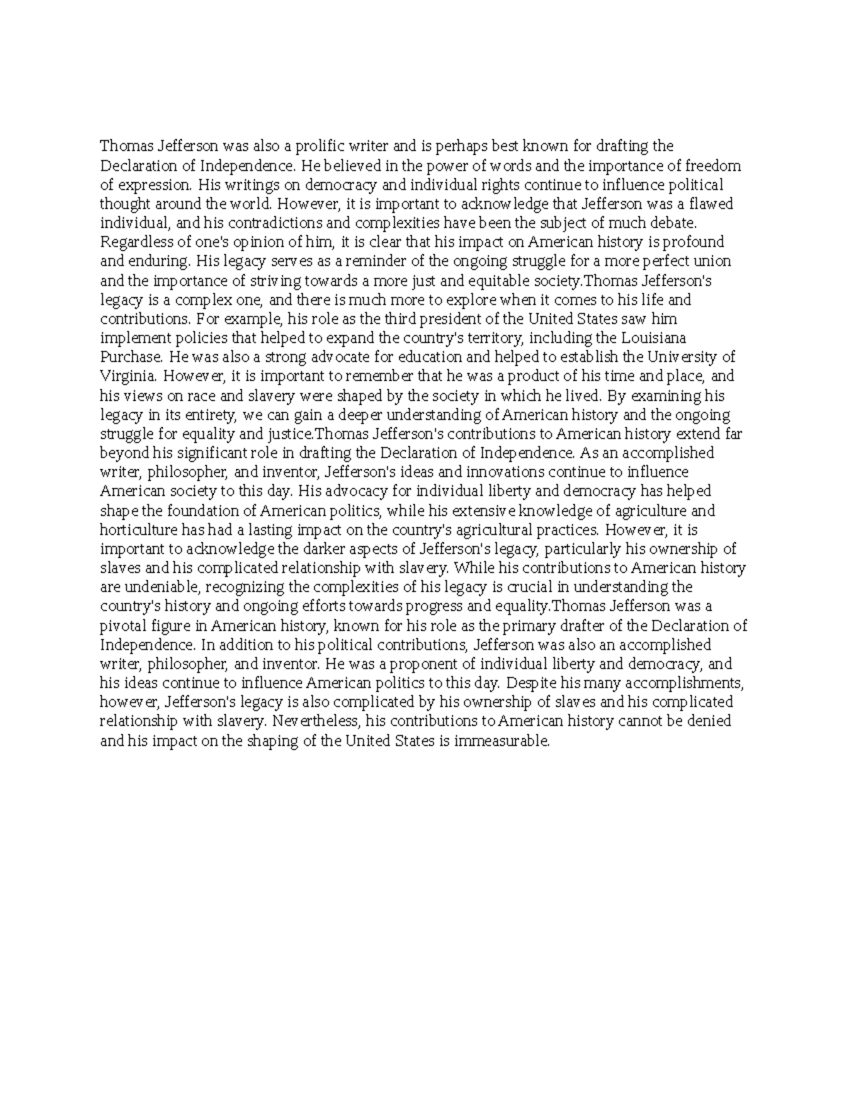 Essay about thomas jefferson - Thomas Jefferson was also a prolific ...