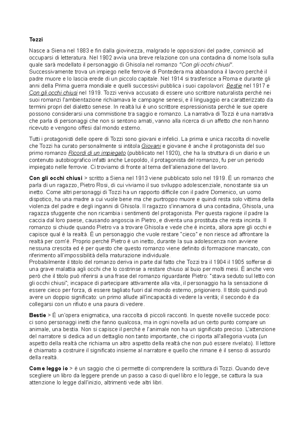 Tozzi - Tozzi Nasce a Siena nel 1883 e fin dalla giovinezza, malgrado ...