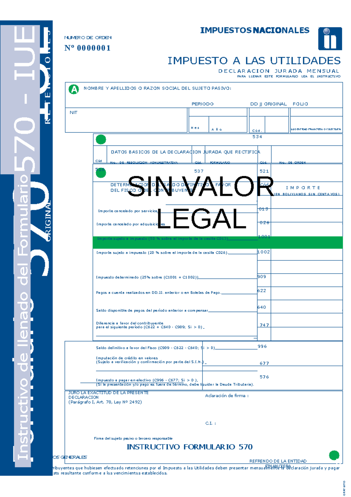 Formulario iue 570 -GBT wrd - NUMERO DE ORDEN Nº 0000001 IMPUESTO A LAS ...