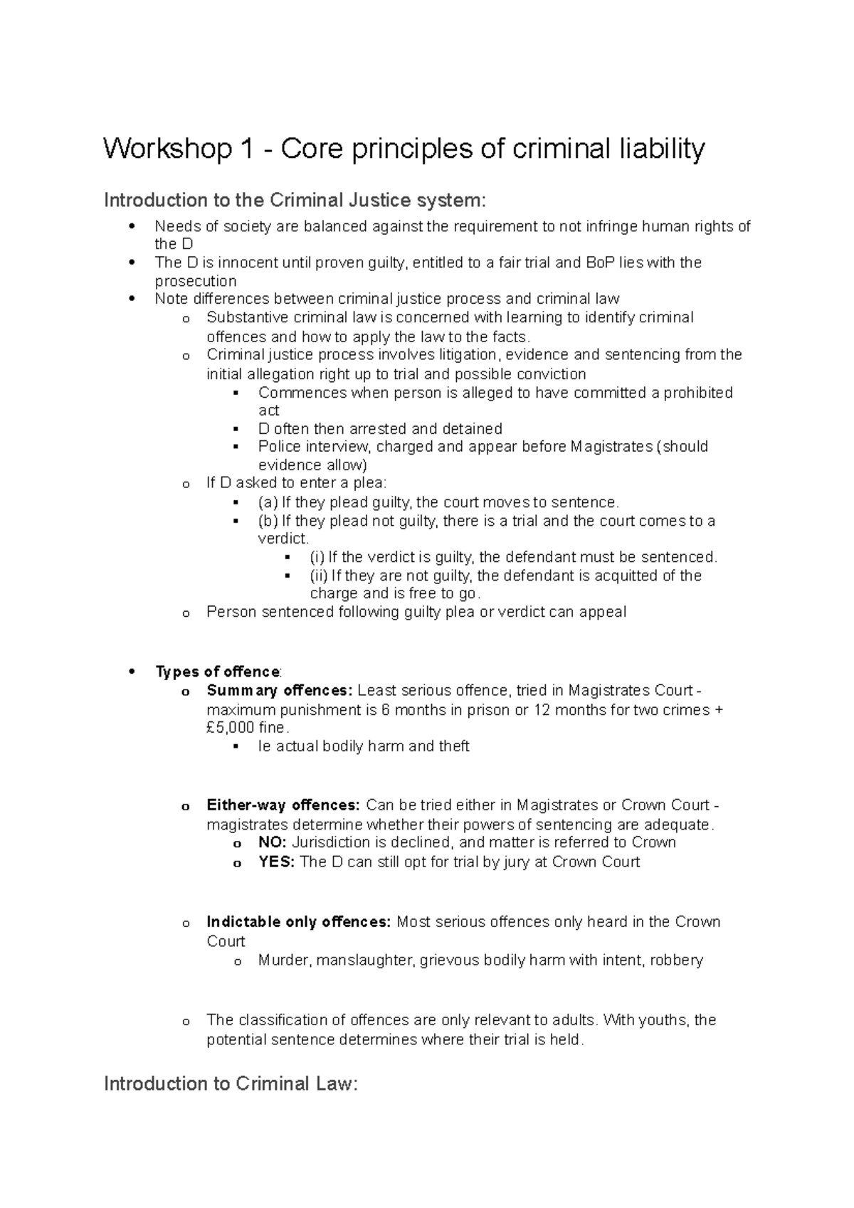 Criminal WS1 Prepare Notes - Workshop 1 - Core principles of criminal ...