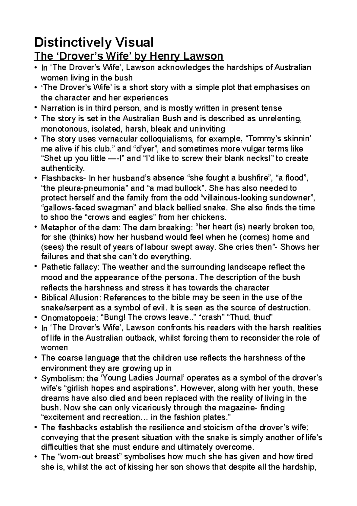 Band 6 Distinctively Visual Henry Lawson notes - Distinctively Visual ...