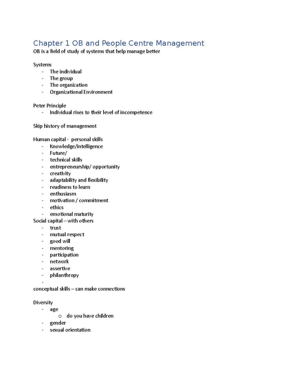 OB - Lecture notes 1,2,3,4 - Chapter 1 OB and People Centre Management ...