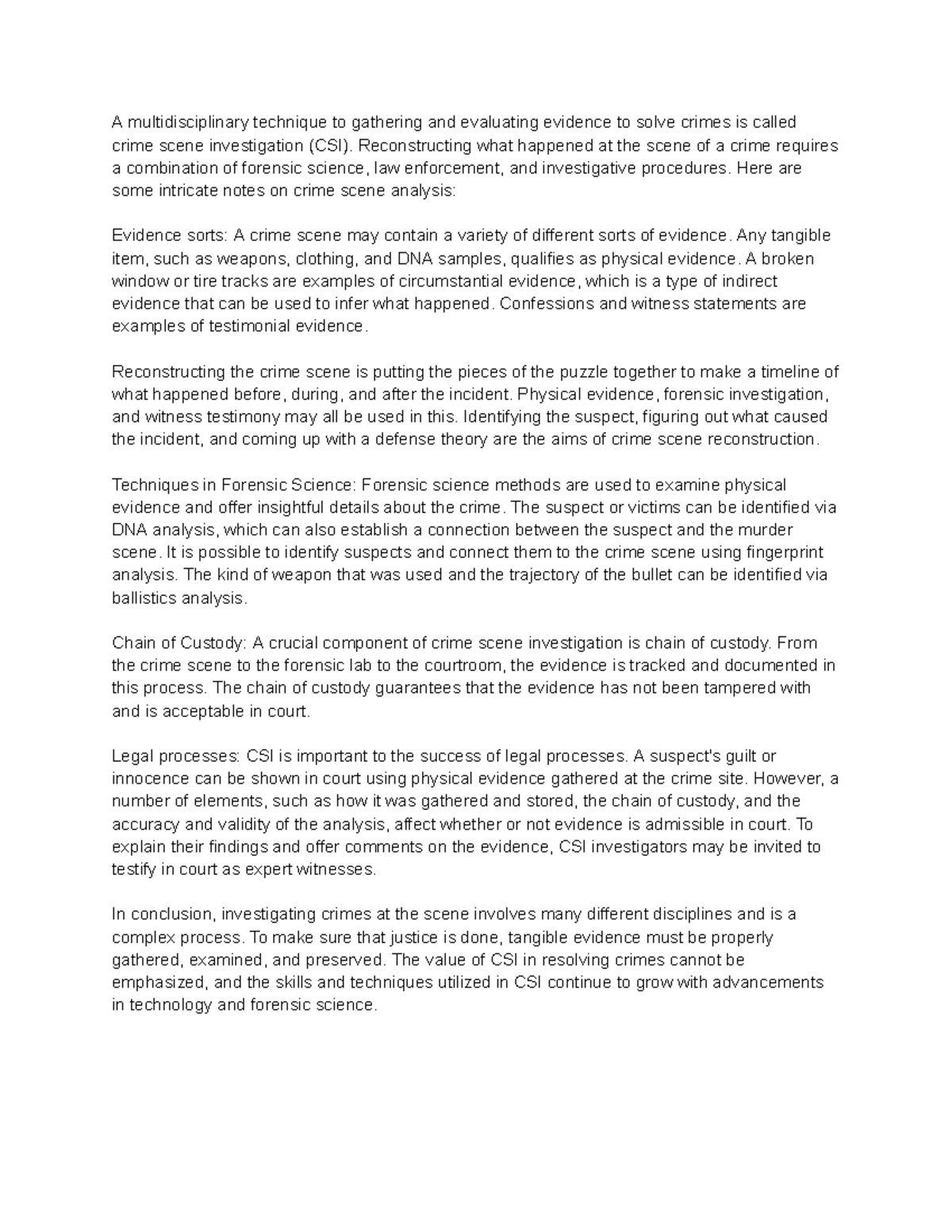 Notes on Crime Scene Investigation - A multidisciplinary technique to ...