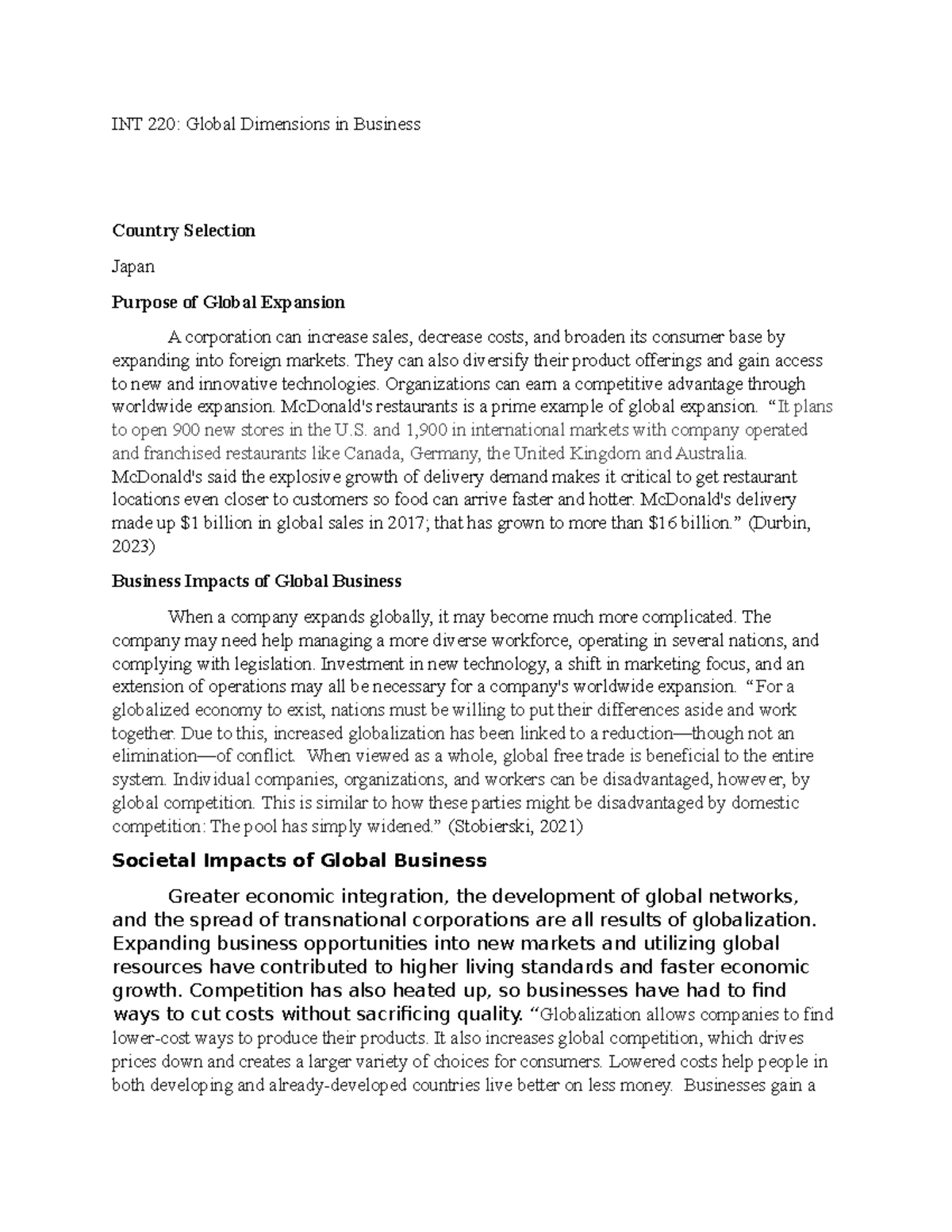 INT 220 2-1Milestone 1 - 2-1 Milestone 1 - INT 220: Global Dimensions ...