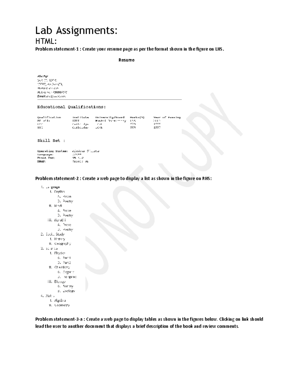 Lab Assignments Html Css Lab Assignments Html Problem Statement 1 Create Your Resume Page