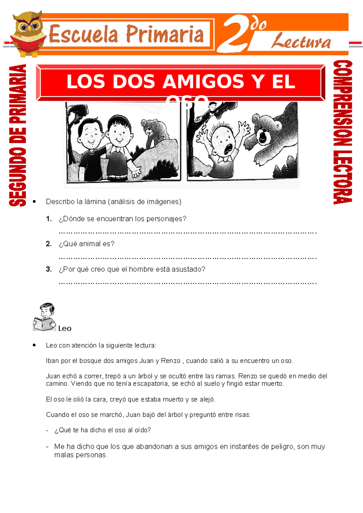 Los dos Amigos y el Oso para Segundo de Primaria - Segundo de Primaria ...