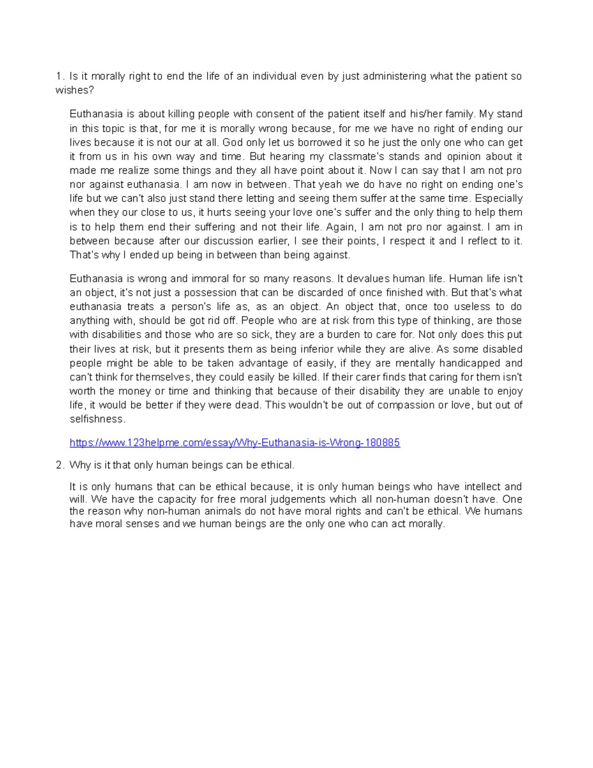ethics euthanasia - Is it morally right to end the life of an ...
