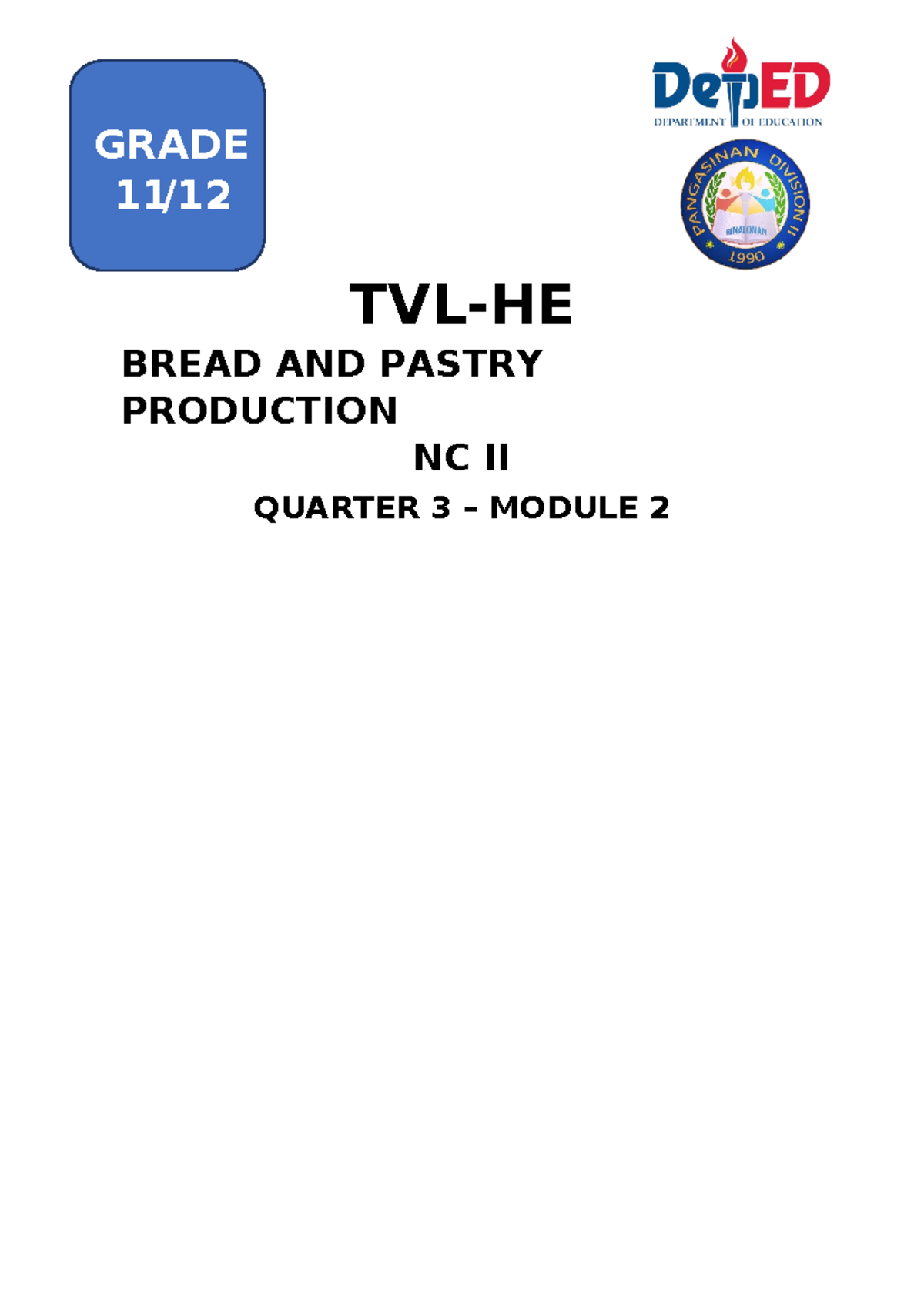 Q3-BPP-Module 2 - BPP Module - TVL-HE BREAD AND PASTRY PRODUCTION NC II ...