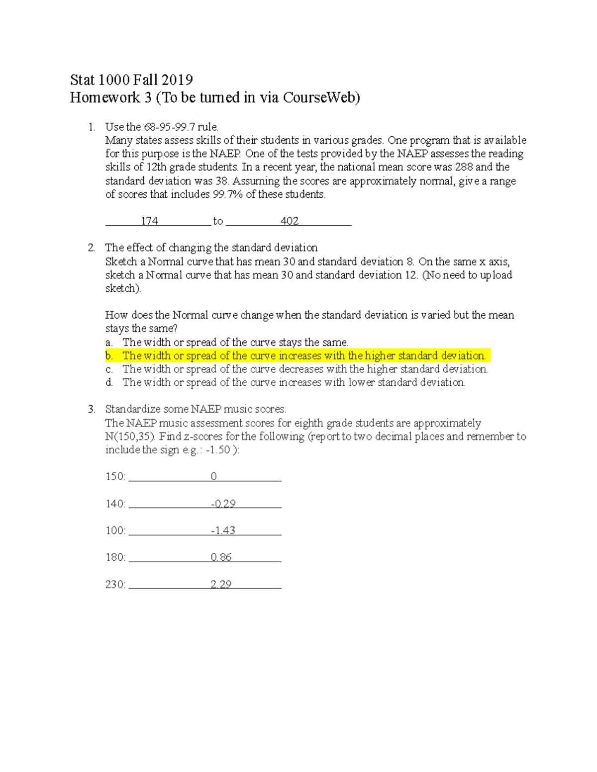 Homework 3 - Stat 1000 Fall 2019 Homework 3 (To be turned in via ...