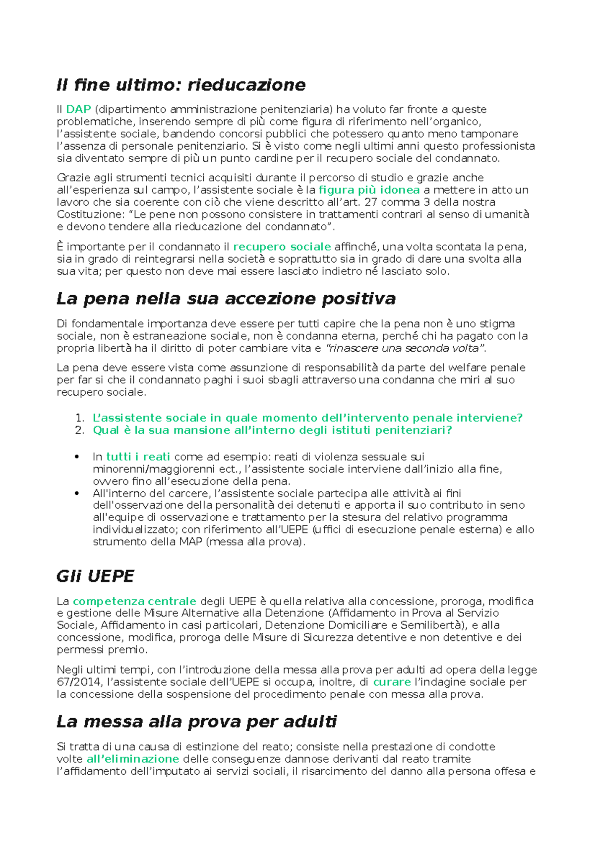 Prima ricerca scaletta tesi - Il fine ultimo: rieducazione Il DAP ...