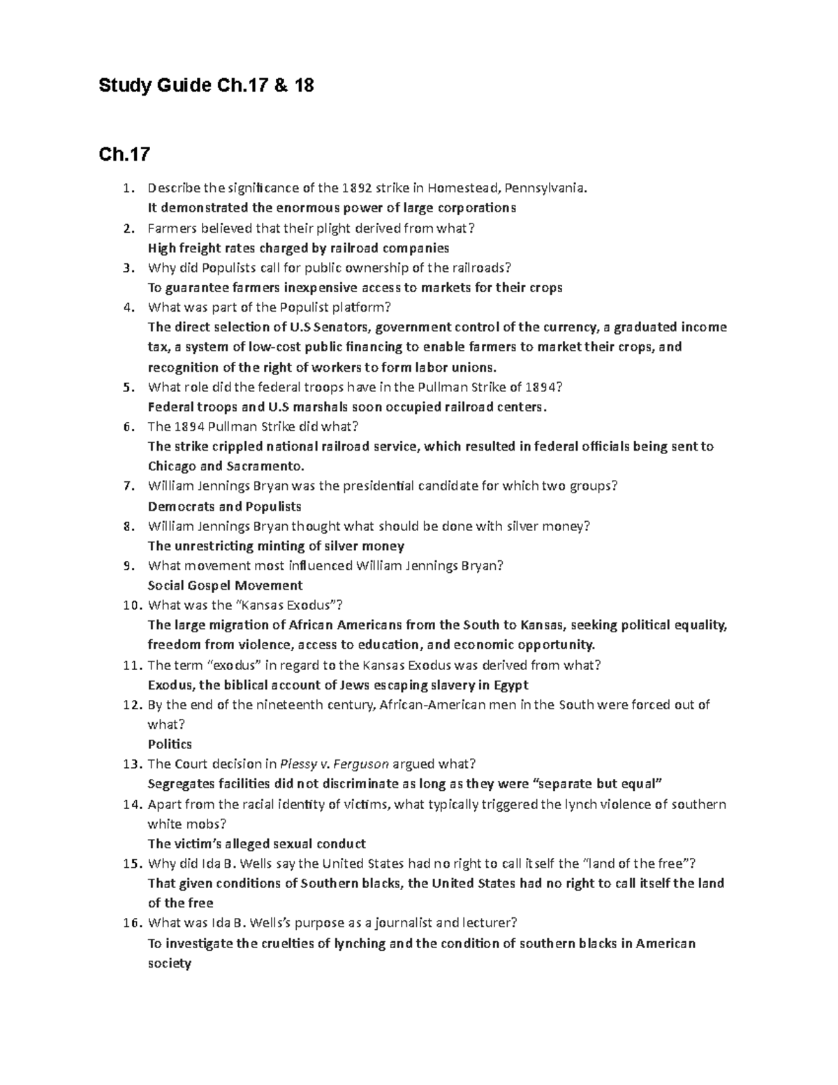 Ch.17 18 study guide - Study Guide Ch & 18 Ch. Describe the ...