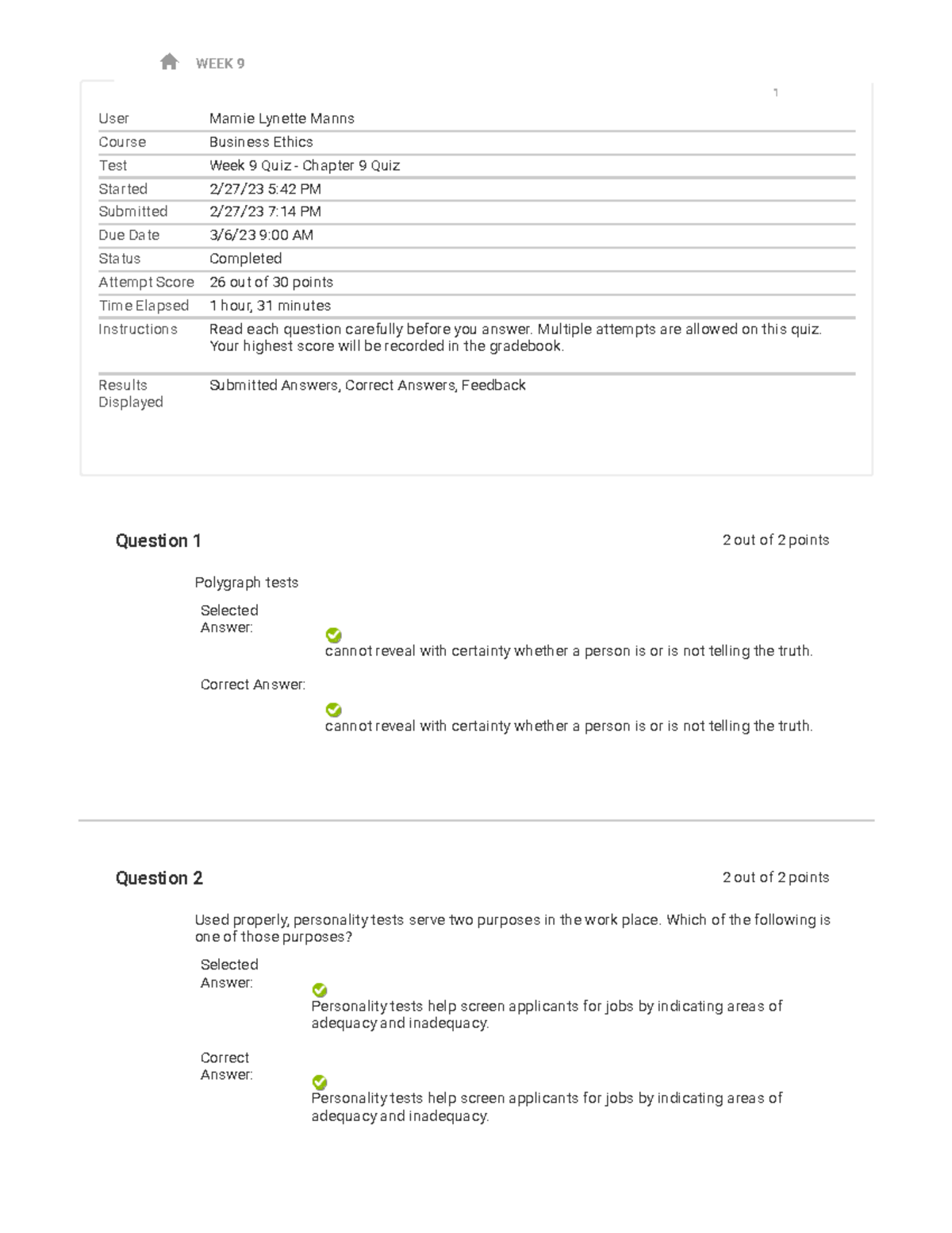 Bus Ethics309- Week 9 Quiz - Chapter 9 Quiz – - User Mamie Lynette ...